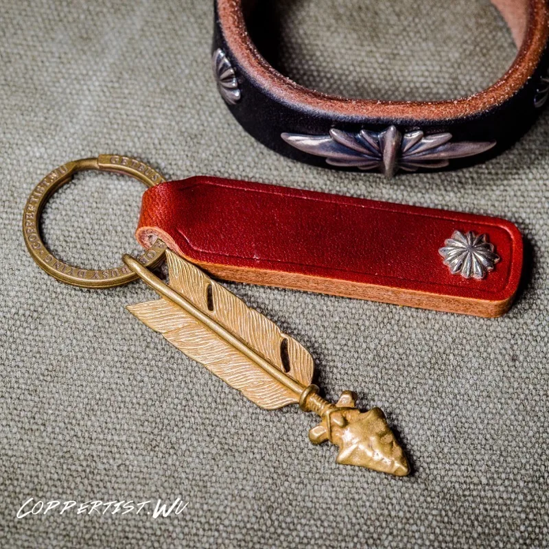 coppertist.wu Indian style arrow keychain brass handmade key chain gold ...