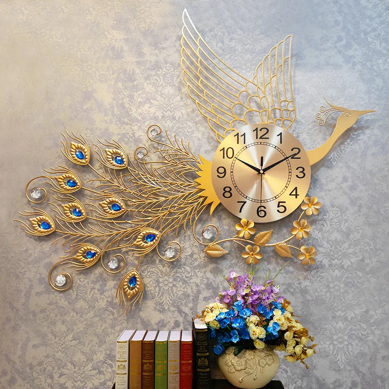 Hot, Creative Living Room Reloj De Pared European 3D Peacock Clock ...