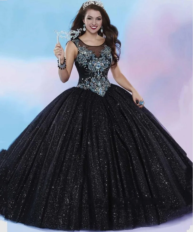 Negro Hielo Azul Vestidos de Quinceañera 2016 Nuevo Diseño Suave Tul ...