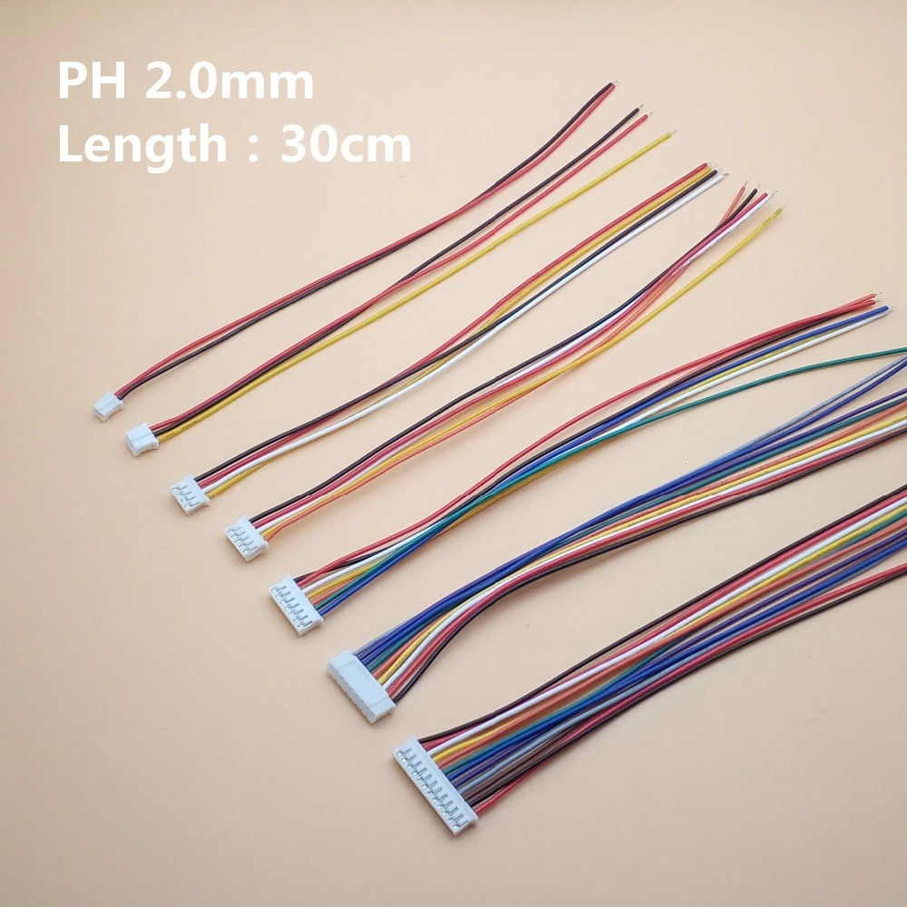 20pcs/lot Jst Ph 2.0 2/3/4/5/6/7/8/9/10 Pin Pitch 2.0mm Connector Plug Wire Cable 30cm Length ...