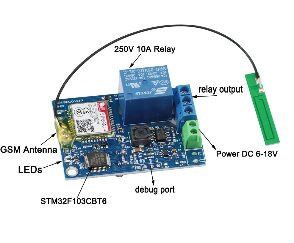 Aihasd 1 Channel Relay Module SMS GSM Remote Control Switch SIM800C ...