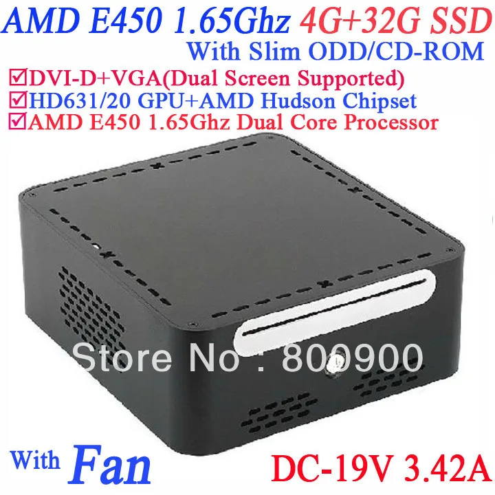 Mini Computer Pc With Dvi D 19v Dc Slim Odd Cd Rom 4g Ram 32g Ssd Amd Apu E450 165ghz Radeon