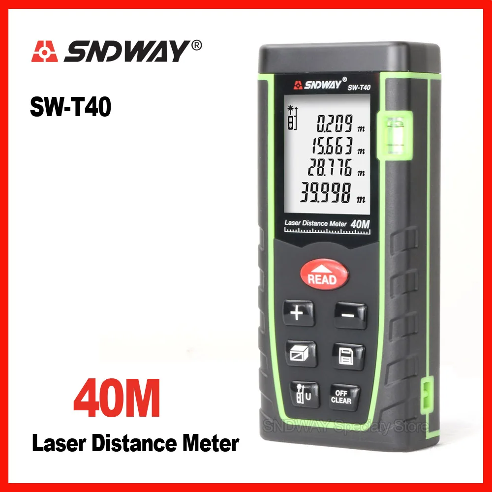 Sndway 40m Laser Range Finder Distance Tape Measure Roulette Meter