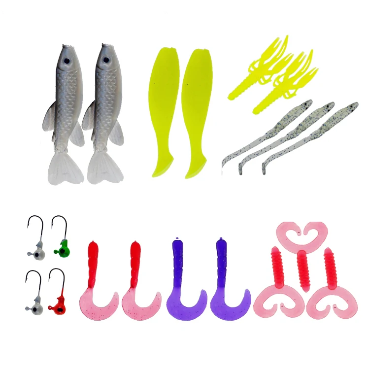 4 Lead Jig Head Hooks 16pcs/set Soft Bait Combination Lures jig fish ...