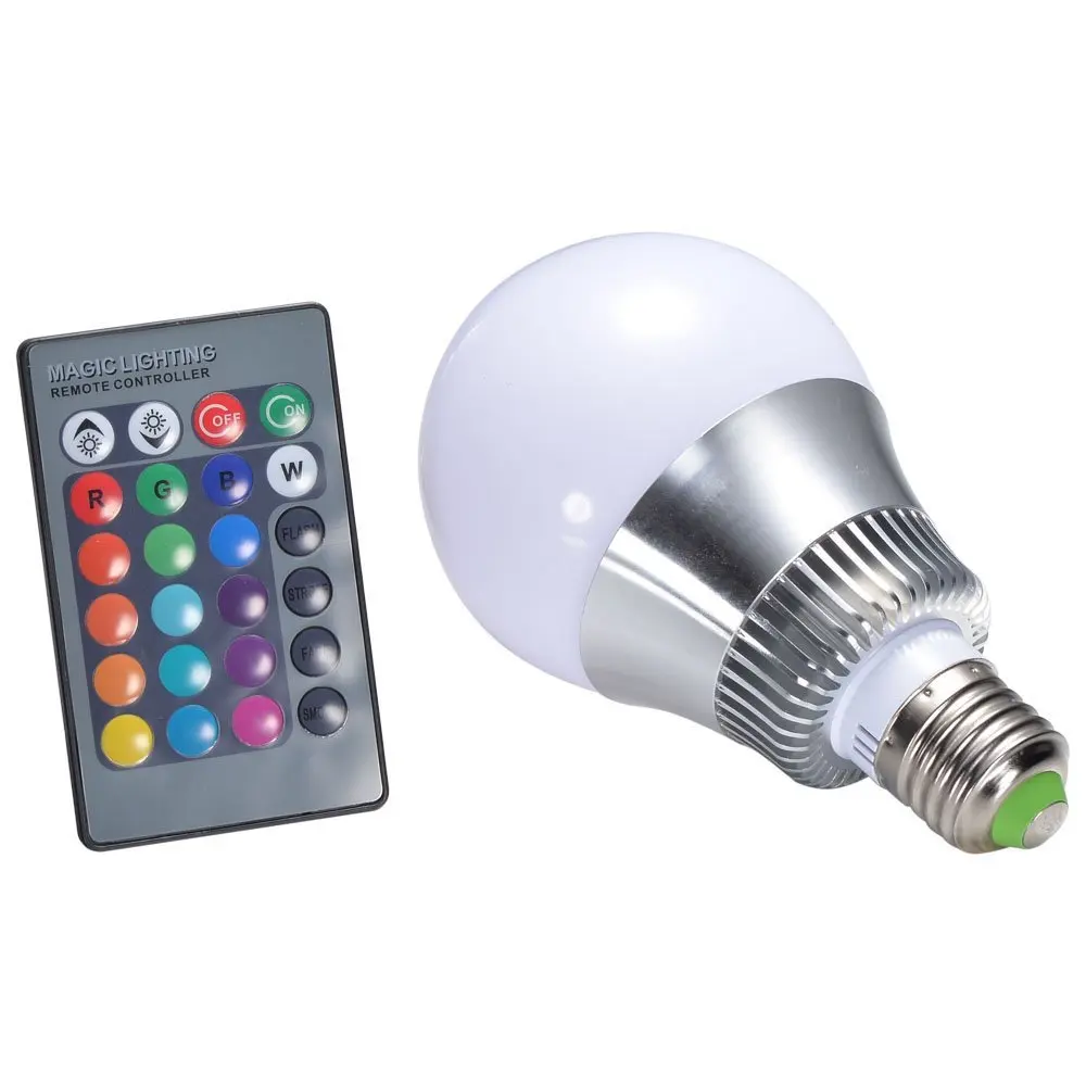 10W E27 RGB LED Light Bulb 24 key IR Remote Control LED Lamp Color ...