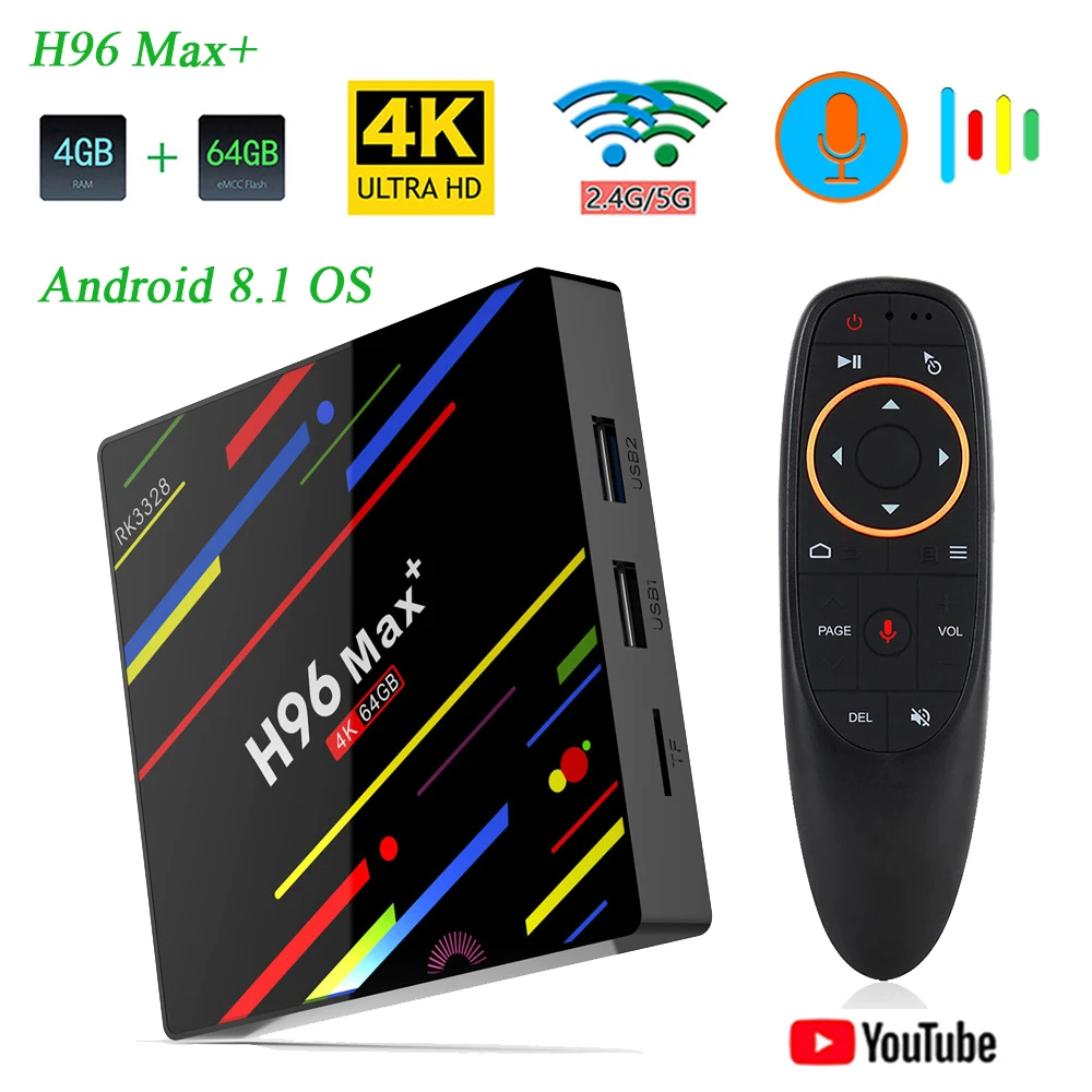 New H96 Max Plus Smart TV Box Android 8.1 4GB RAM 64G ROM WiFi 2.4G/5G ...