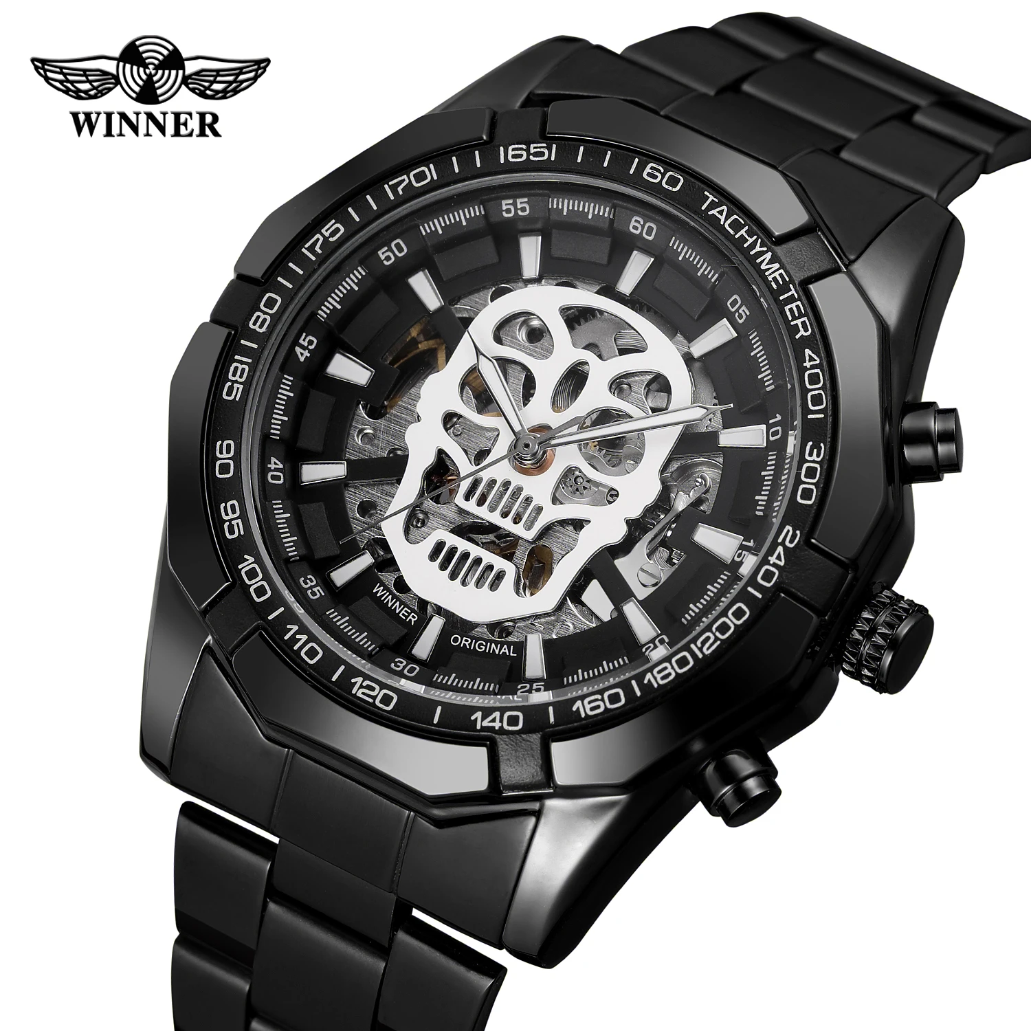 Fashion WINNER Top Steampunk Skull Auto Mechanical Watch Men Black ...