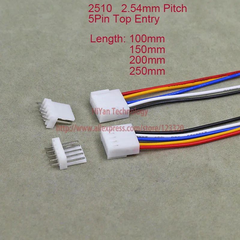 500sets 2510 2.54mm Pitch Top Entry 5pin Connector 100mm To 250mm With ...