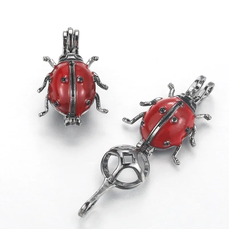 5pcs Black Chafer Pearl Cage Locket Pendant Jewelry Making Bead Cage ...