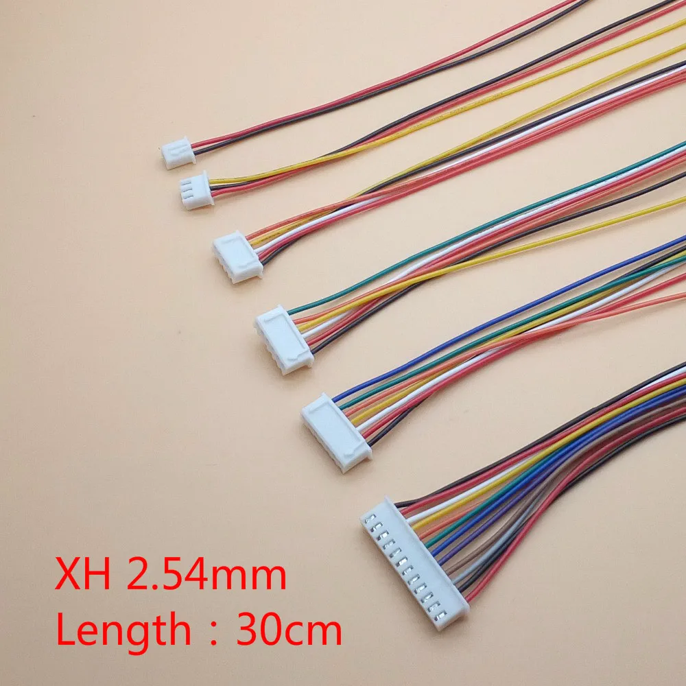 Conector JST XH 2,54, 2/3/4/5/6/7/8/9/10 Pin Pitch 2,54mm, Cable de 30cm de longitud, 26AWG, 10 ...