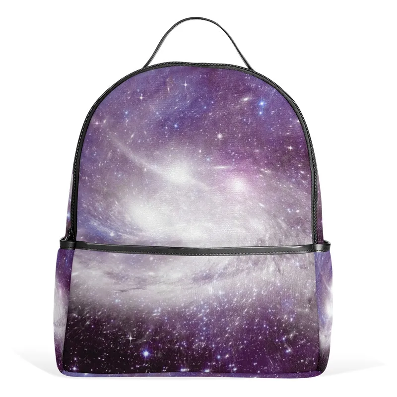 Purple Backpack for Women Zip Bag Children Canvas Bag Starry Sky School ...