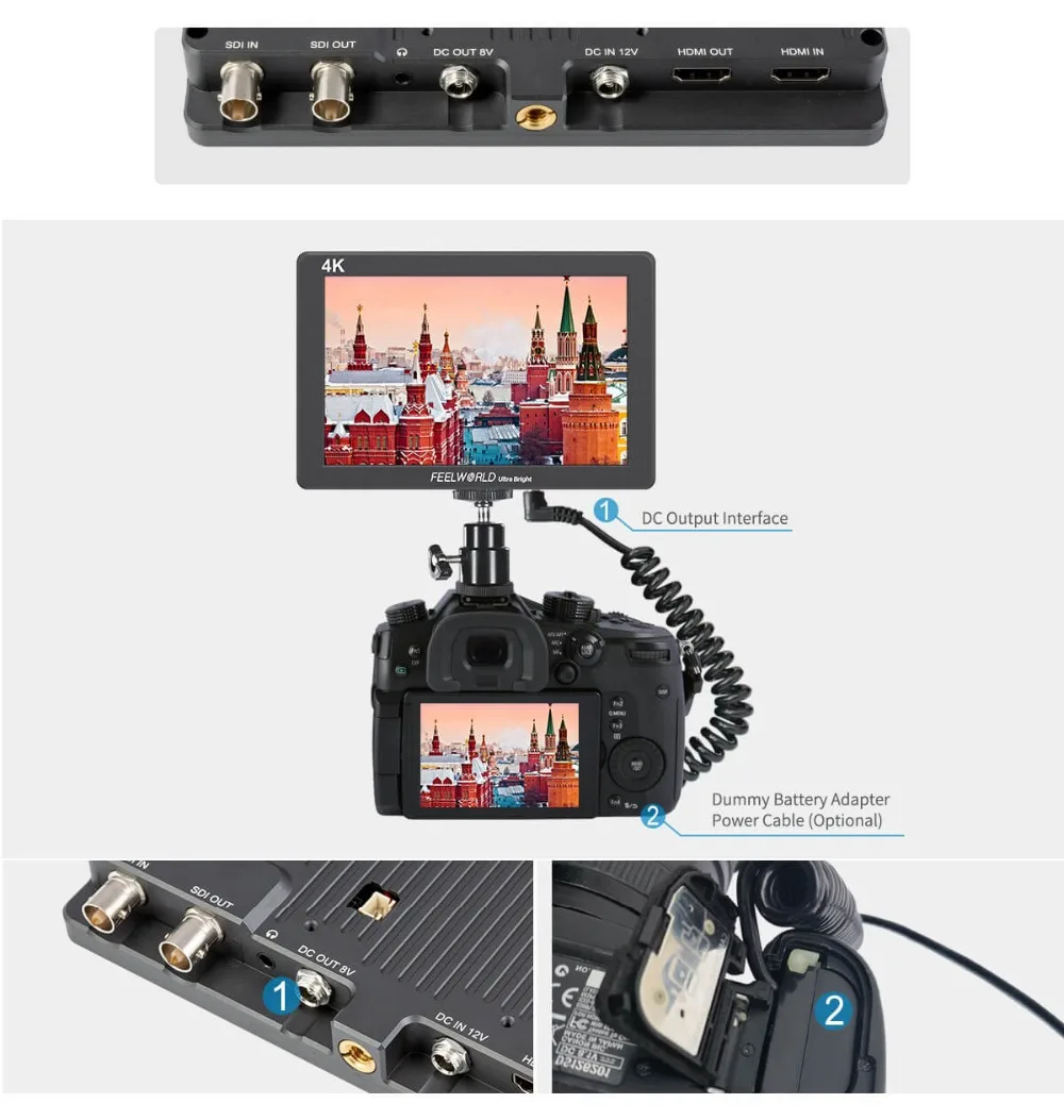 FEELWORLD P7S 7 дюймов 2200nit ультра яркий 3G-SDI на камеру поле DSLR монитор алюминиевый ...