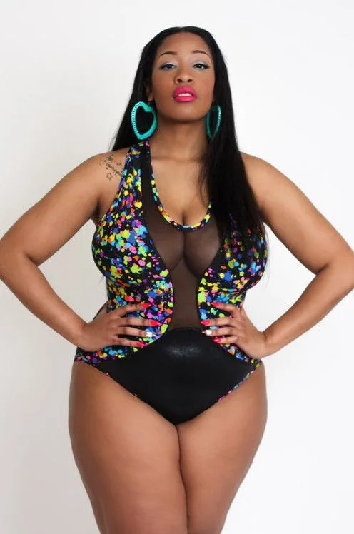 Xl 4xl Plus Size Mesh Sexy Swimwear Siamese Monokini Printing Fat Big