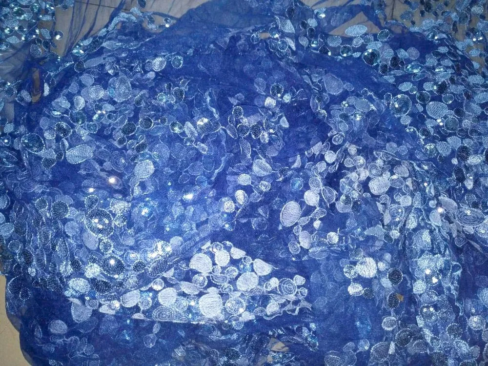 High Swiss Voile Laces Blue Switzerland Embroidery Fabric Sequin ...