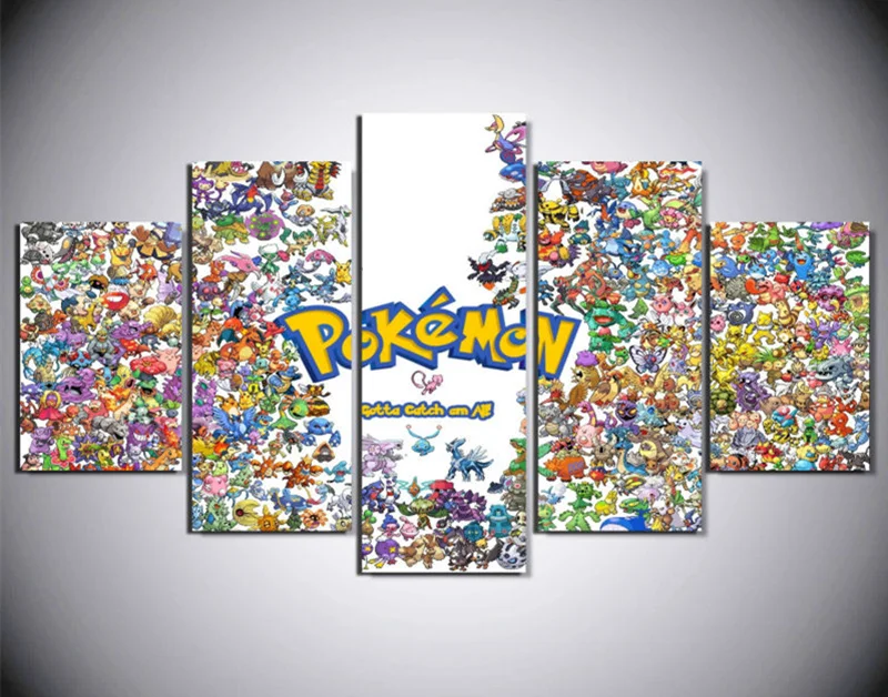 5Piece Canvas Wall Pictures For Room The Pokemon Wall Art Home ...
