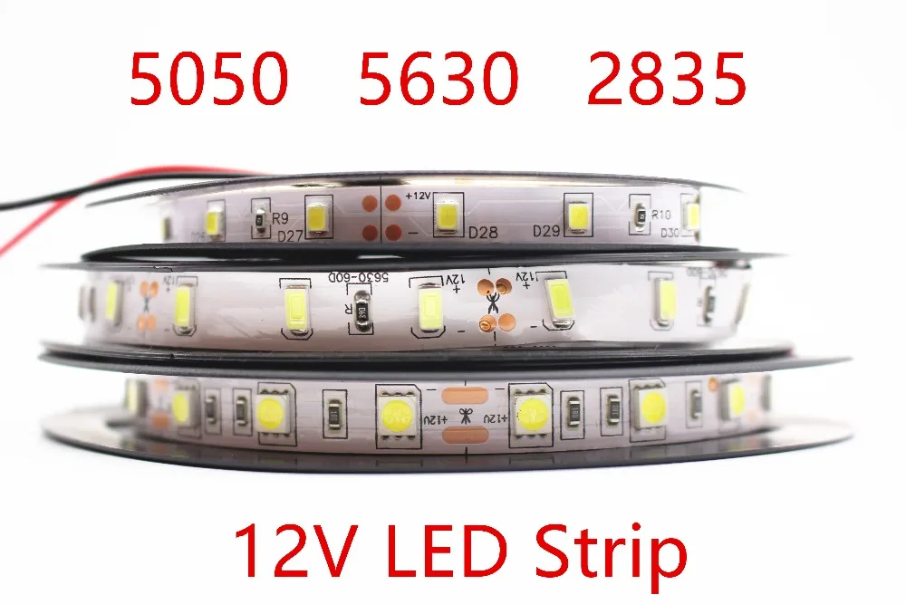 DC 12V RGB LED 스트립 5050, 5630 2835 SMD 방수 아님, 5M 60LED/M LED 스트라이프, 피타 ...