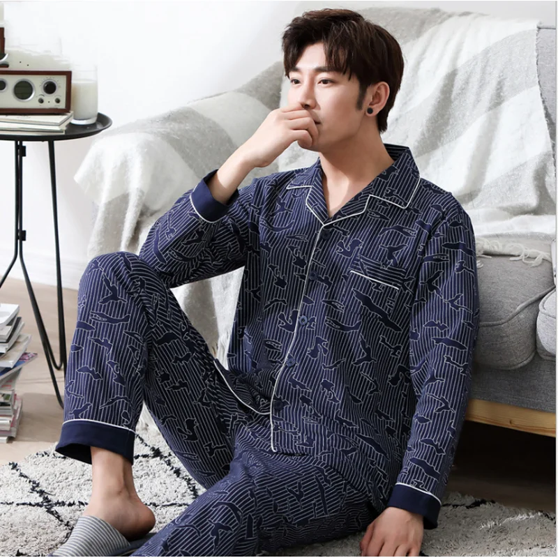2019 Spring brand Homewear Male Casual Print pajama sets Men's Turn ...