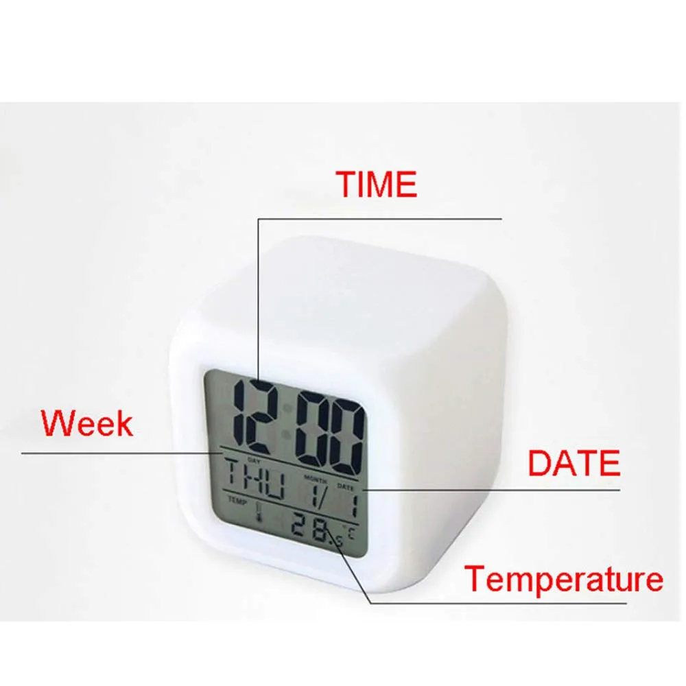 LED Desk Clock Luminova color changing Digital Alarm Thermometer Night ...