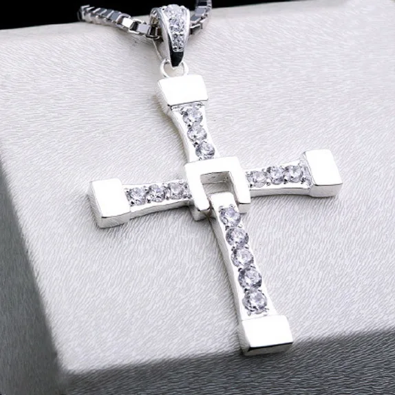 Solid-925-Silver-Cross-Pendant-Necklace-Sterling-Silver-Gem-studded ...