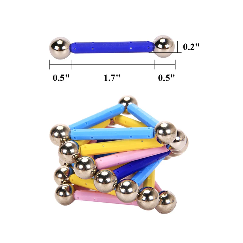 72+32pcs Magnet Toy Long Bars Metal Balls Children Magnetic Blocks ...