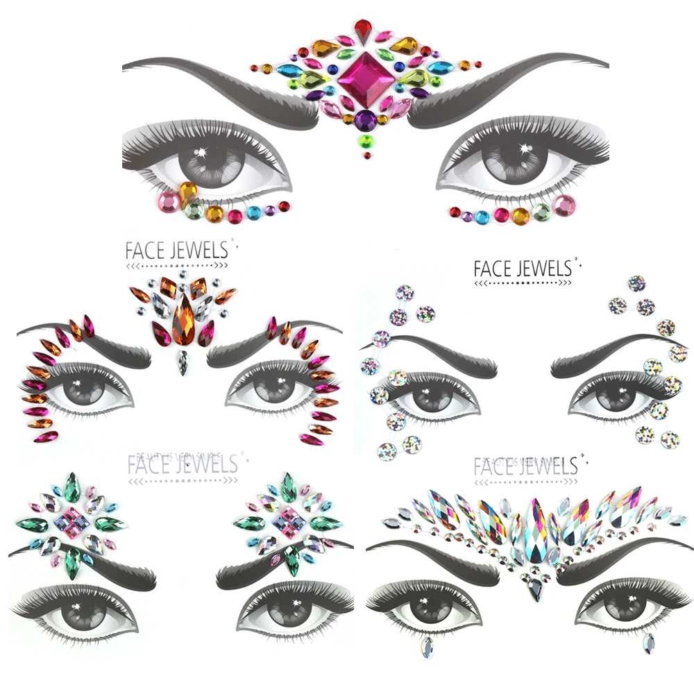 Women's Fashion Crystal Face Body Jewels Festival Party Glitter Eyebrow ...