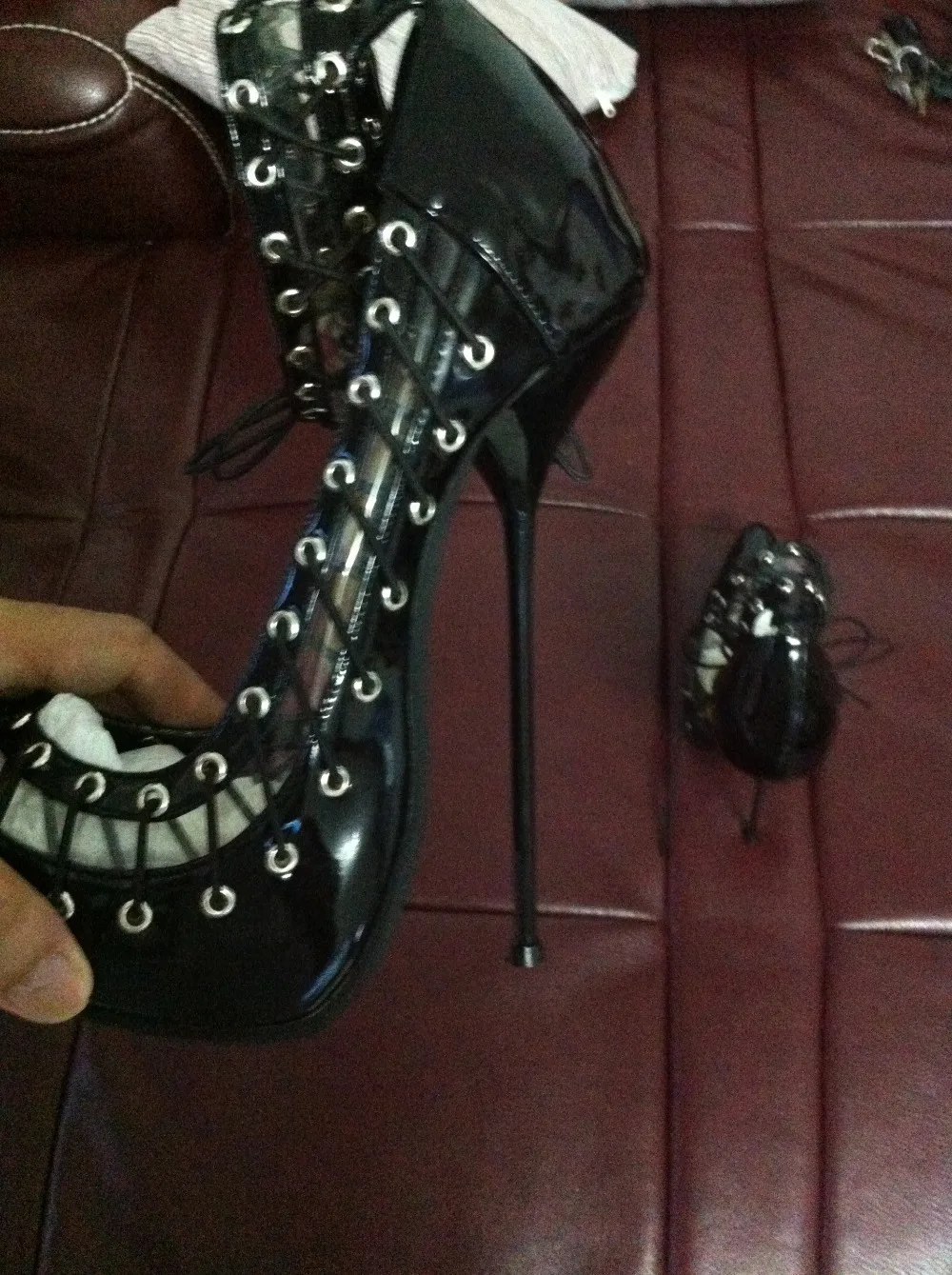 2015 New Extreme High 16cm Pu Metal Heel Sexy Fetish High Heel Two Buckle Strap Single Sole Sex
