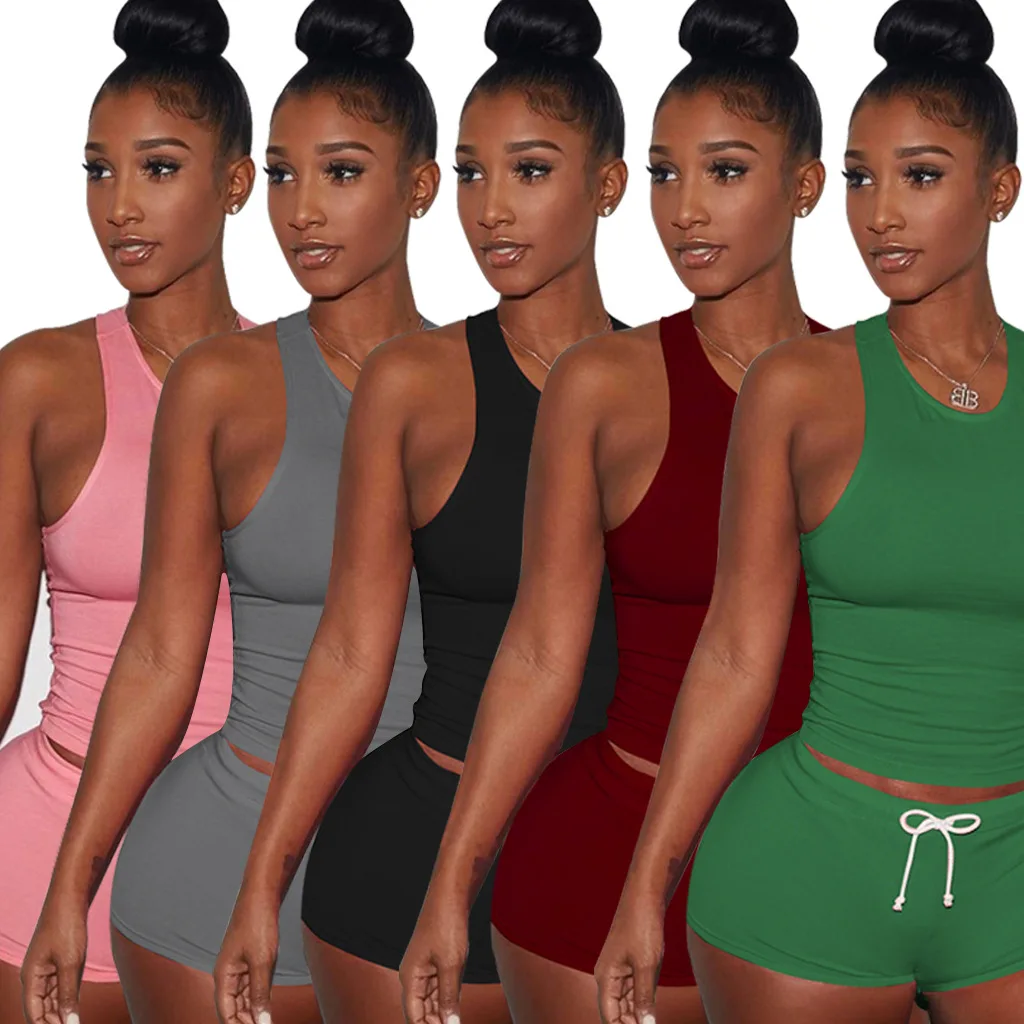Women Sexy Tracksuit Fitness Cotton Suit Crop Top Pant Two Piece Set