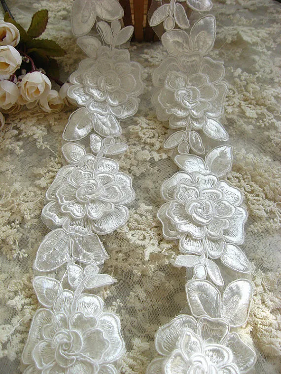 bridal lace trim.off white wedding trim lace, embroidered lace, corded ...