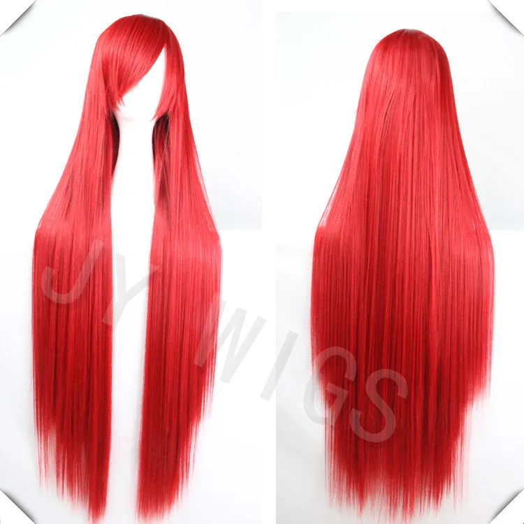 Long Red Wig Synthetic Cosplay 100CM Straight Wig Lady Hair Party Wig ...