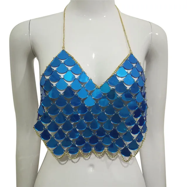 Sexy Mermaid Crop Top Female Camis Sequins Bralette Casual Vest Womens
