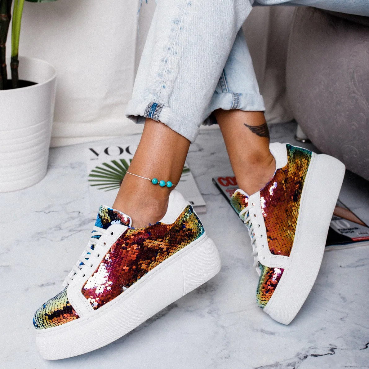 HEFLASHOR Women Sneakers Plateform Glitter Shinny Bling Shoes Fashion ...