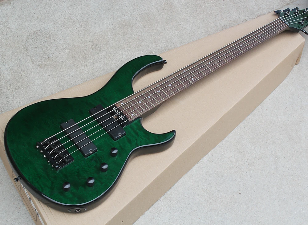 Green 5 Strings Electric Bass Guitar with Rosewood Fretboard,Black ...