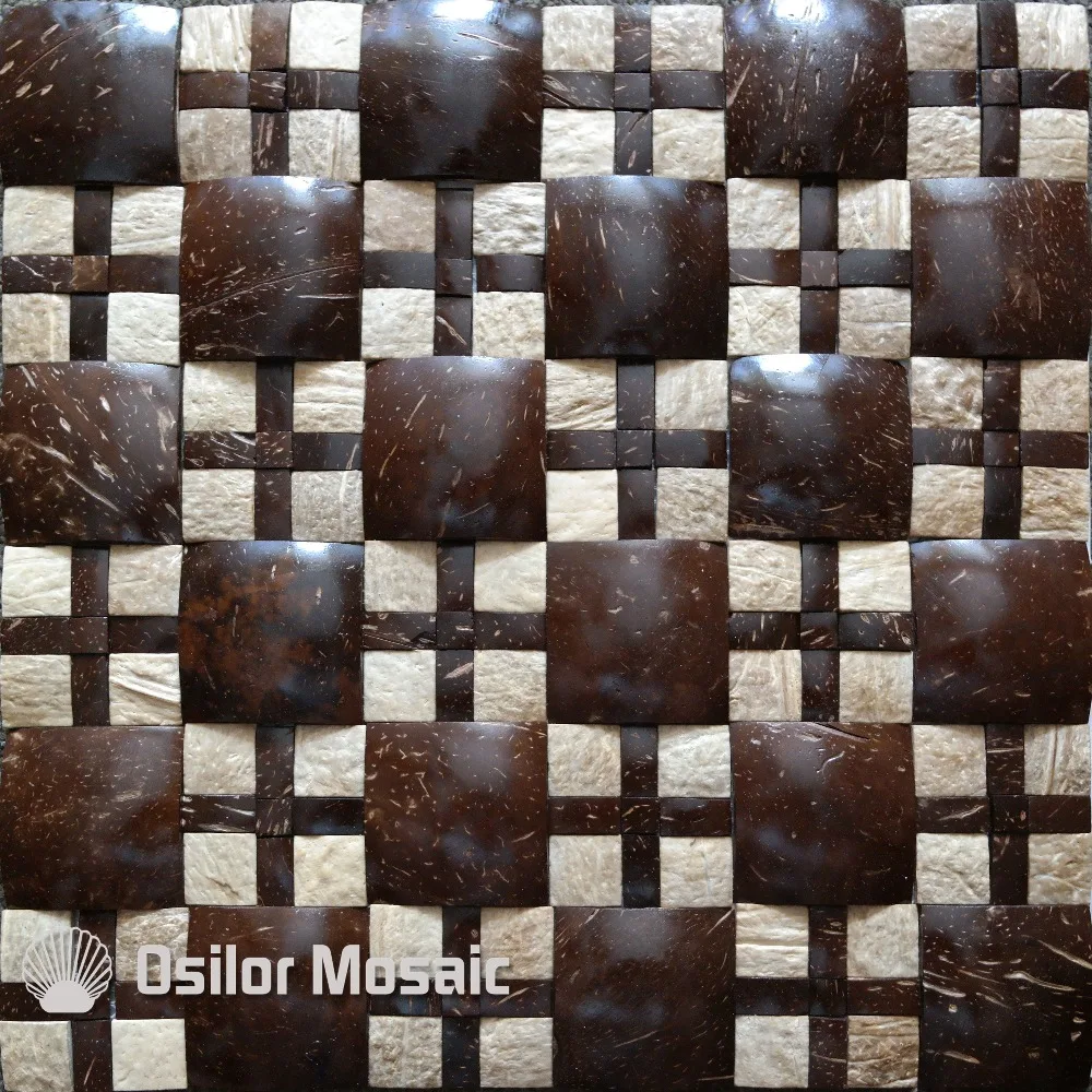 Mixed color Southeast Asia style natural 100% coconut shell mosaic tile ...