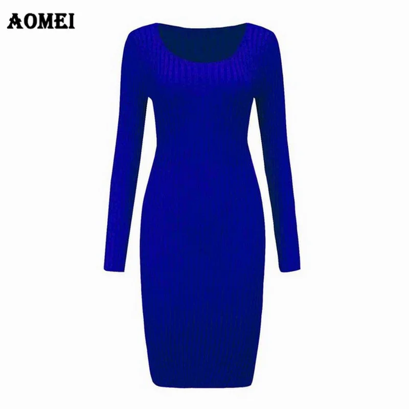 Women Fall Knitting Dress Bodycon Slimming Black Sweater Dresses Long ...