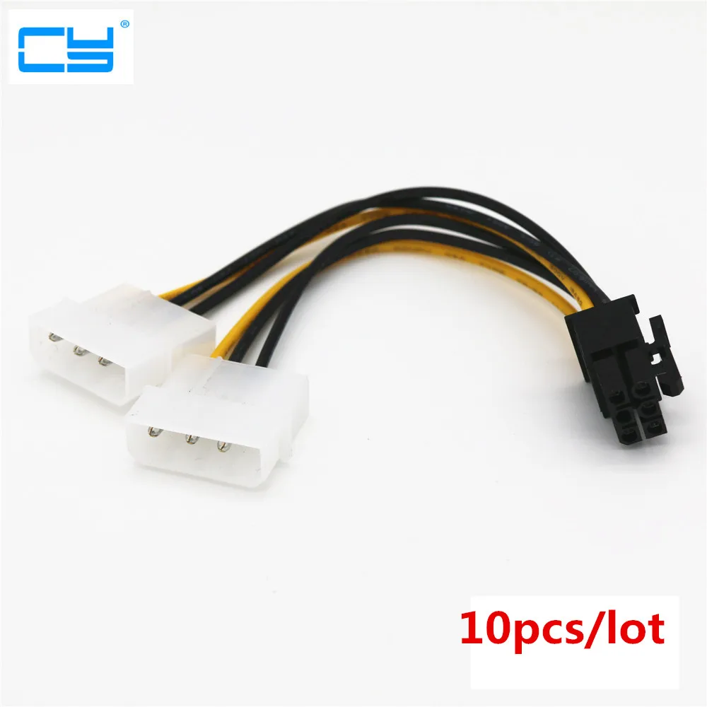 5pcs 6 inch 2 x Molex 4 pin to 6 Pin PCI Express Video Card Pci e ATX ...