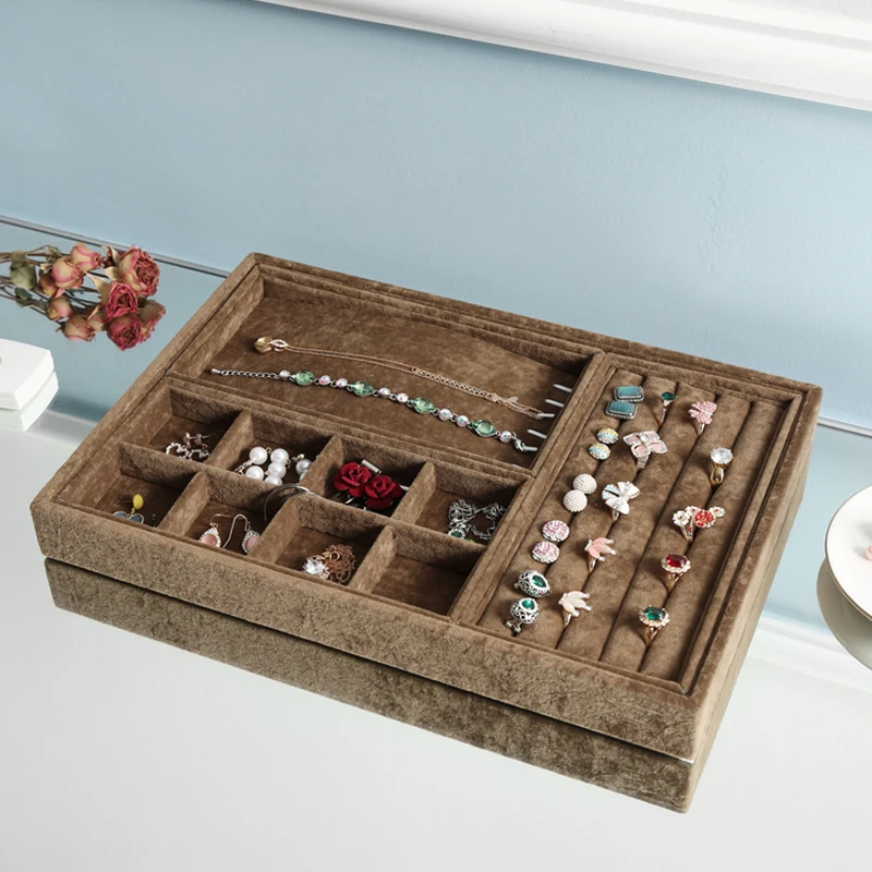 brown velvet 3 mixture ring earring grids trays coffee color necklace ...