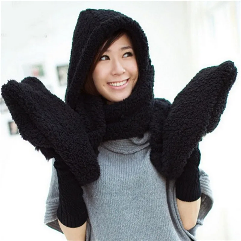 Gorro con capucha de piel sintética para mujer, bufandas cálidas ...