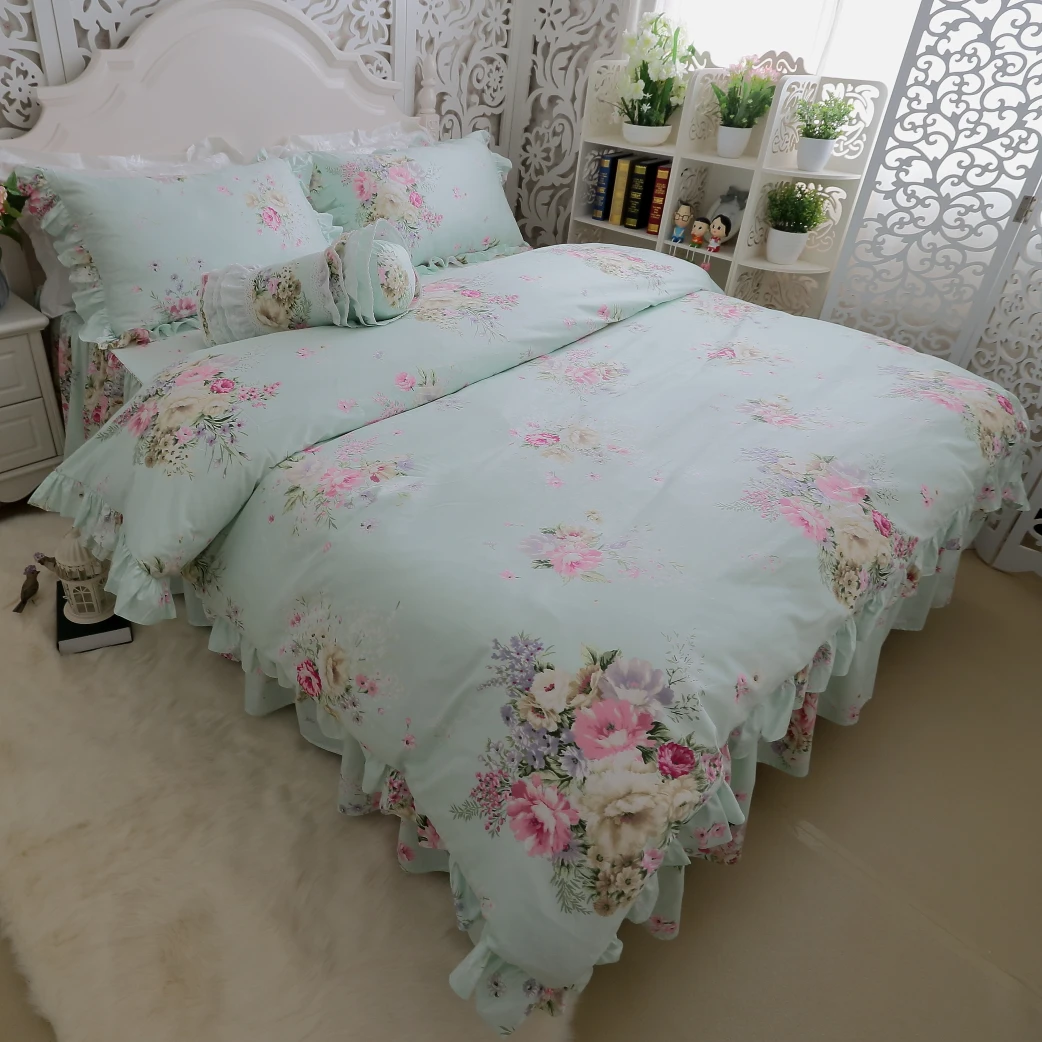 Light-Green-Flower-Cotton-Pastoral-Bedding-Sets-Dreaming-Girls-Home ...