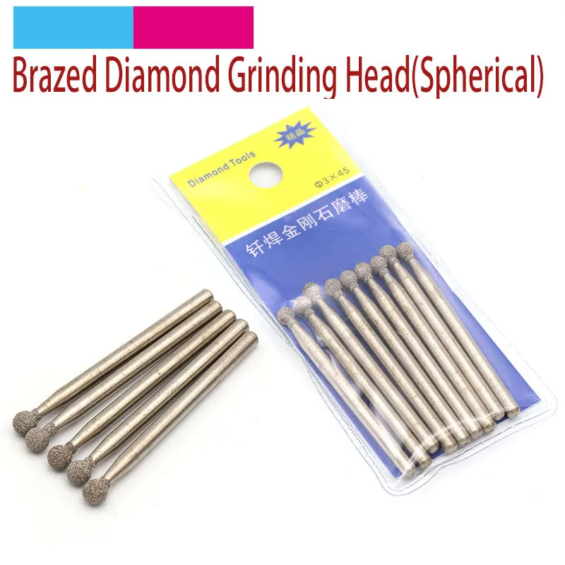 5pcs 3mm Shank Spherical Brazed Diamond Grinding Head Burrs Carving ...