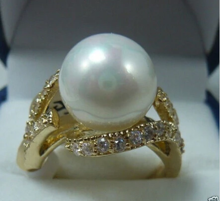 FREE SHIPPING>>>@@ 0x 12mm Real White South Sea Shell Pearl Ring Size 6 ...