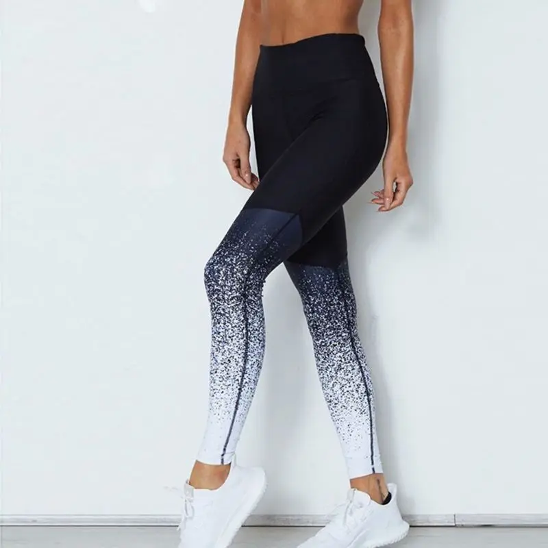 Cheap Womens High Waist Pants Gradient Color Ramp Digital Printing Butt ...