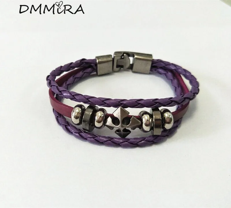 Горячая Распродажа, модные женские фиолетовые кожаные браслеты 19 см в ...