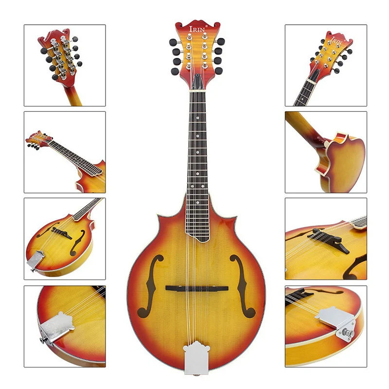 IRIN 8-String W-Style Cutaway Mandolin Spruce & Basswood Sunburst Red ...