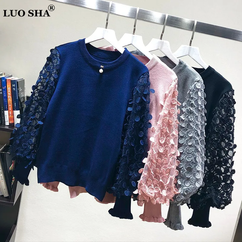 LUOSHA suéter de punto para Mujer, jersey con bordado 3D de encaje de ...