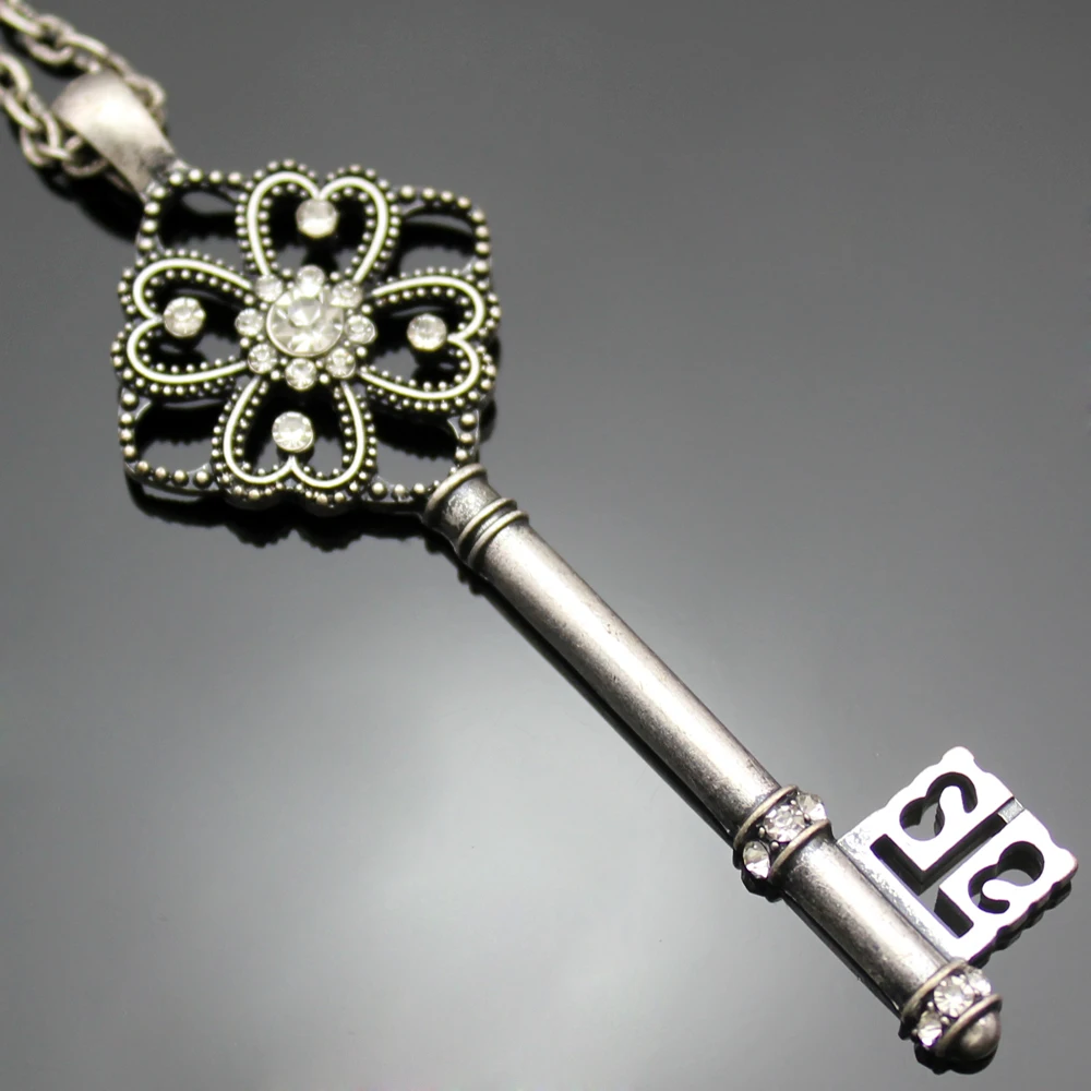 Victorian Vintage Steampunk Skeleton Key Filigree Crystal Pendant Link ...