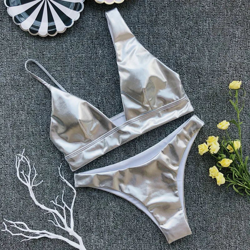Metallic Color Sexy Bikini Set Swimwear Women Strap Swimsuit Biquini ...