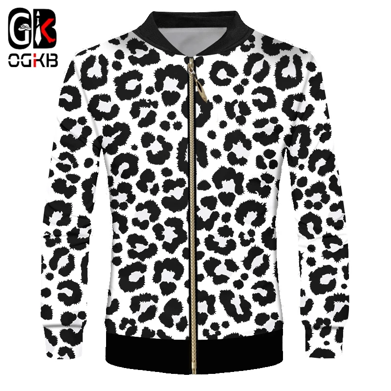 Ogko jaqueta de zíper, jaqueta slim 3d, impressão, neve, leopardo, plus size, 5xl, roupa, outono ...