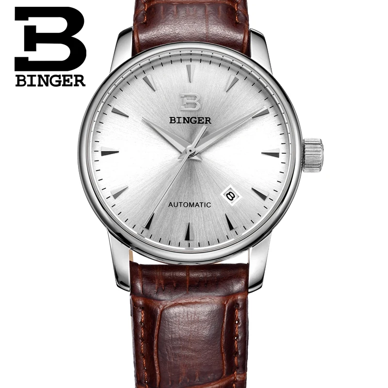 2016 반자동 브랜드 스틸 BINGER 50 메터 물 저항 남성 비즈니스 스테인레스 스틸 시계 남성 손목 시계 유리 거울 ...
