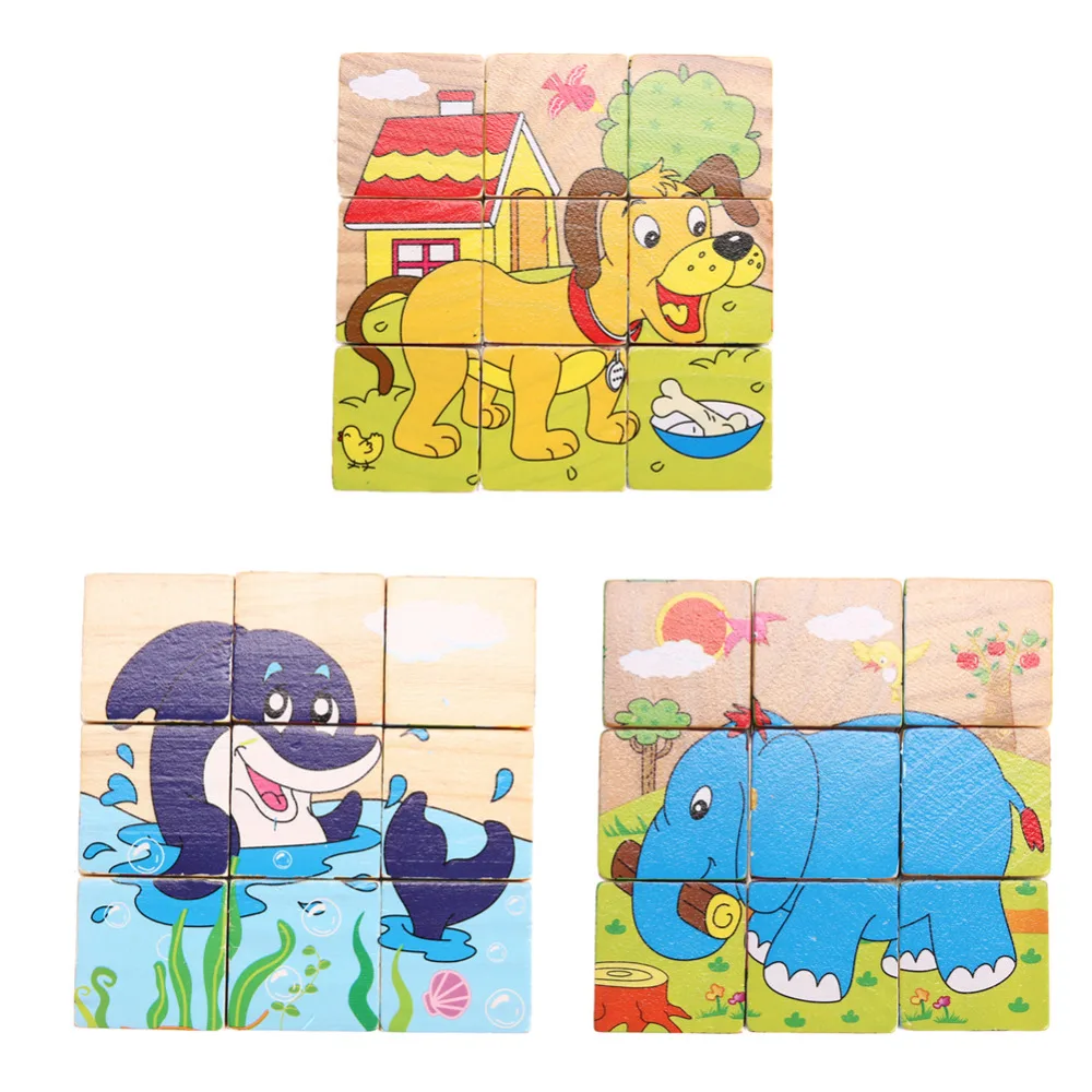 Kids Wooden 3D Puzzle Toys Six Sides Jigsaw Puzzle Montessori Toys for ...