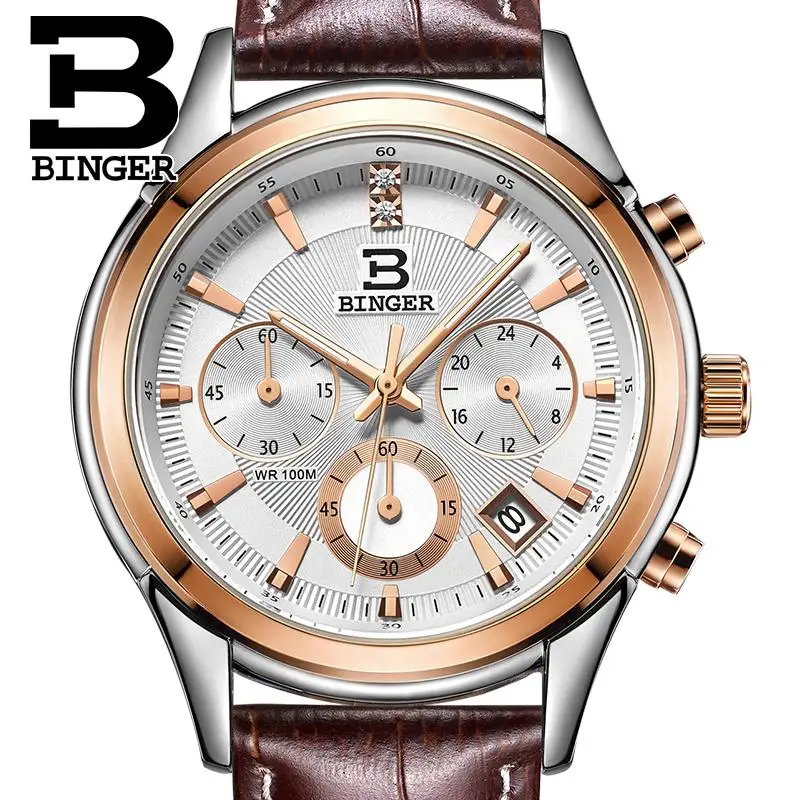 Switzerland BINGER men's watch luxury brand Quartz waterproof genuine ...